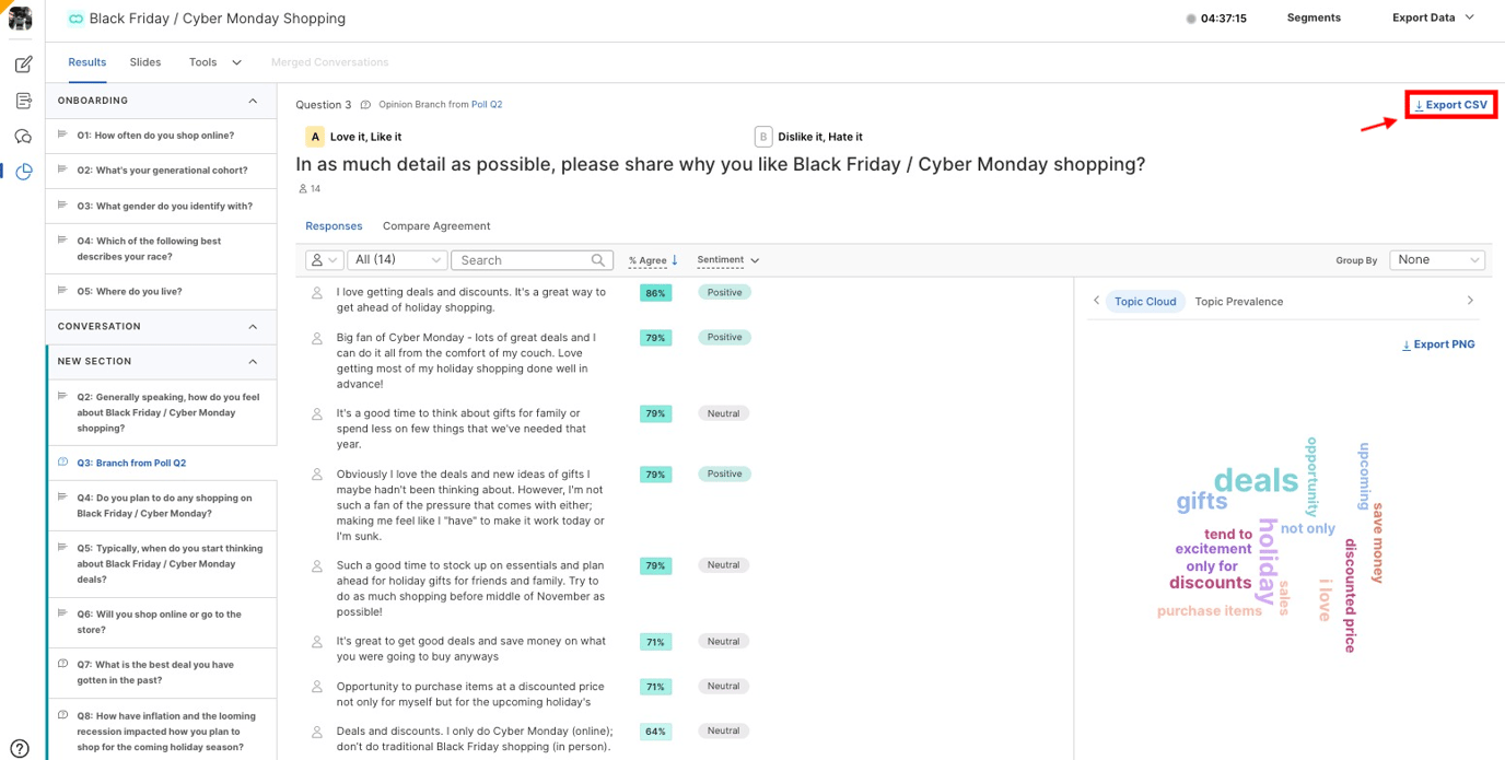 Sentiment: Analyze responses with automatically assigned sentiment labels