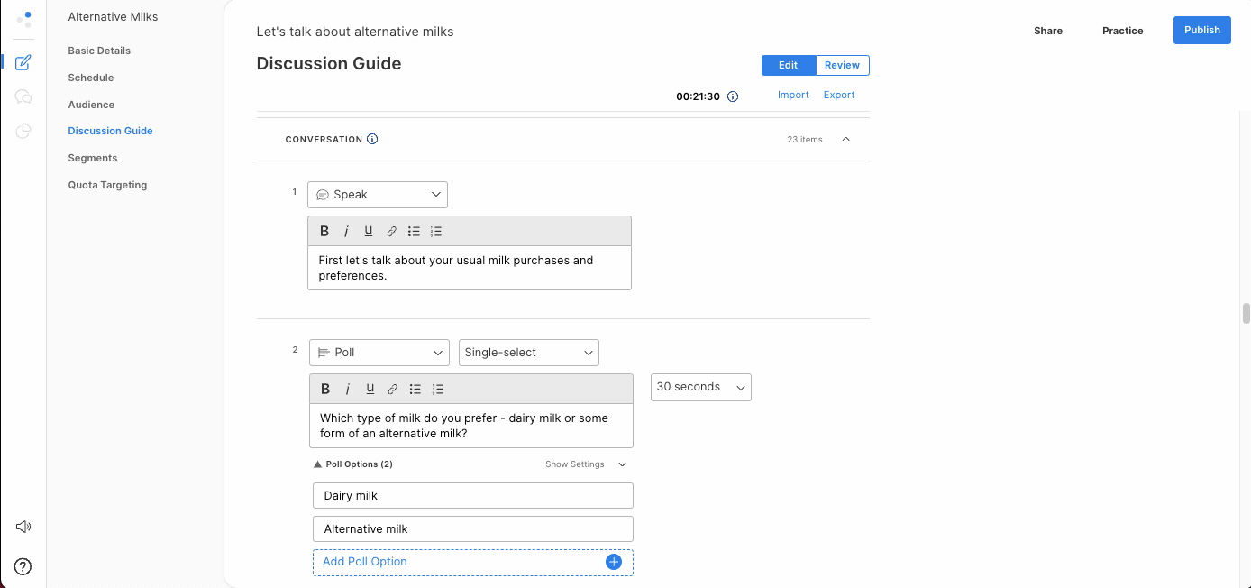 In-Platform Discussion Guide Builder
