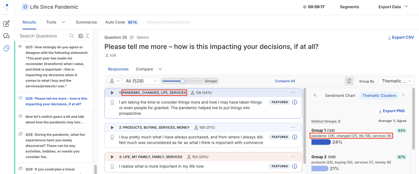 Thematic Clusters: Uncovering themes in open-end responses
